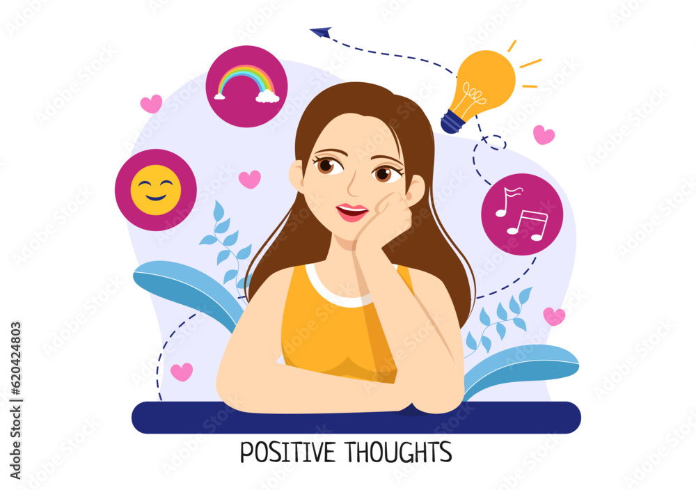 Positives Thoughts Vector Illustration with Thinking Positive as a ...