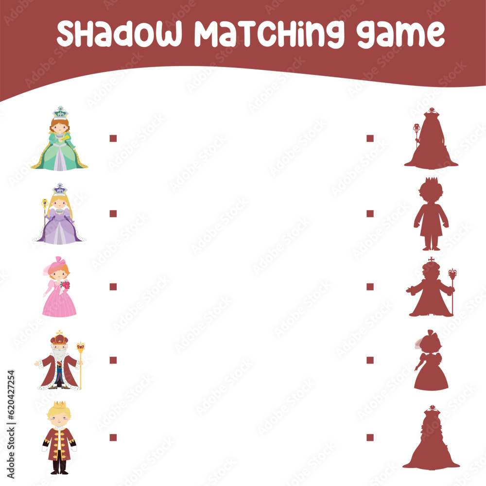 Matching shadows game for kids with medieval kingdom theme. Find the ...