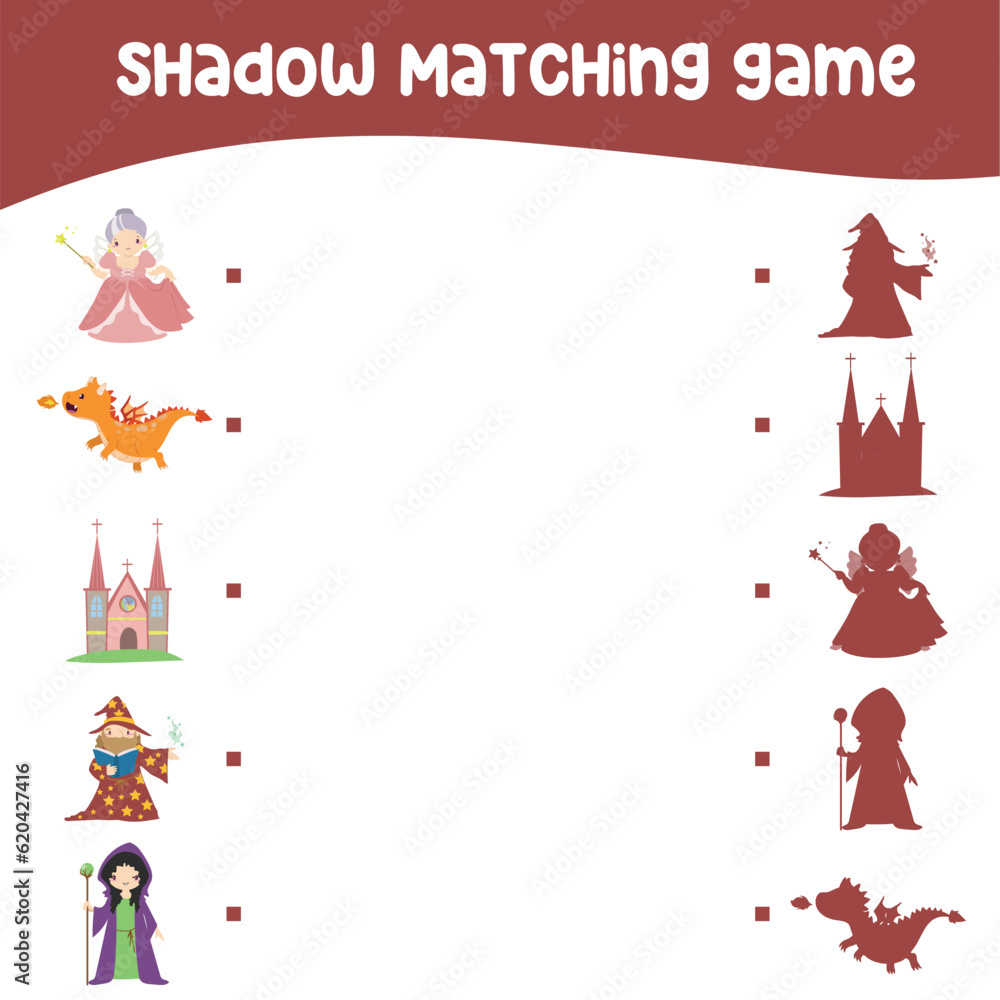 Matching shadows game for kids with medieval kingdom theme. Find the ...
