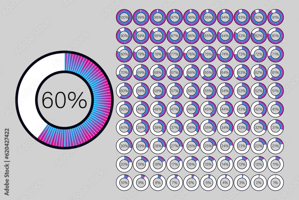 Set of circle percentage diagrams from 0 to 100 ready-to-use for web ...