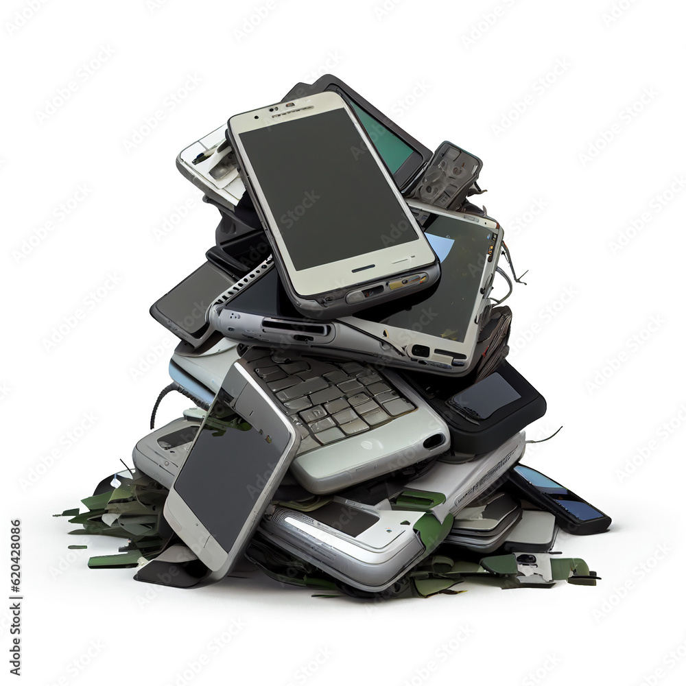 Heap of recyclable electronic waste (E-waste) on transparent background ...