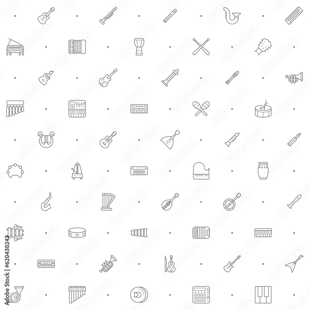 Seamless pattern with music instrument icon on white background ...