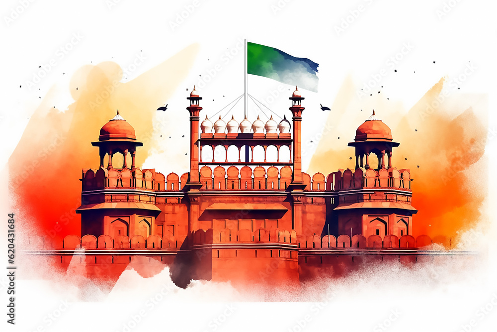 Indian flag hoising on the Red Fort Stock Illustration | Adobe Stock