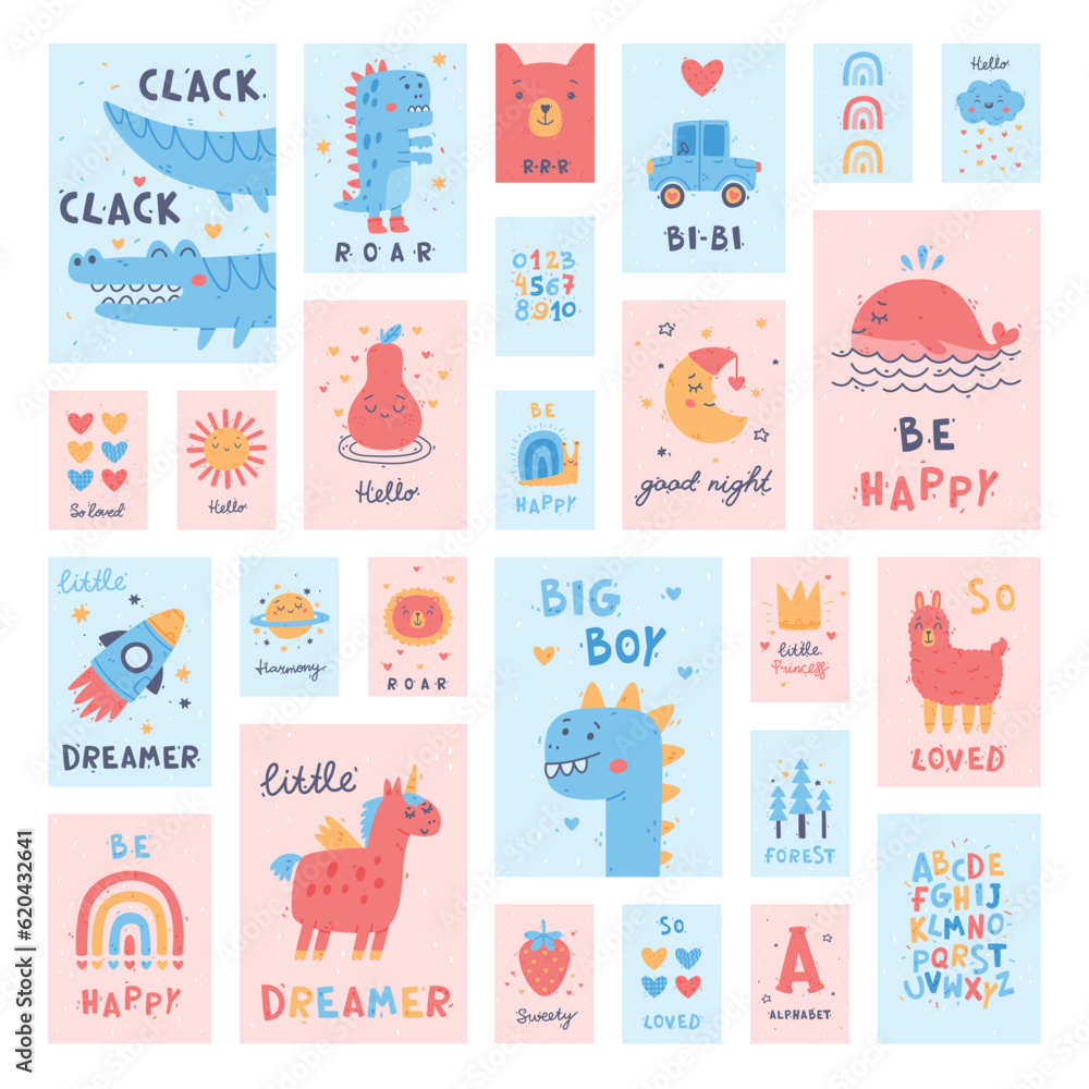 Cute Kids Poster and Nursery Print Design Vector Set Stock Vector ...