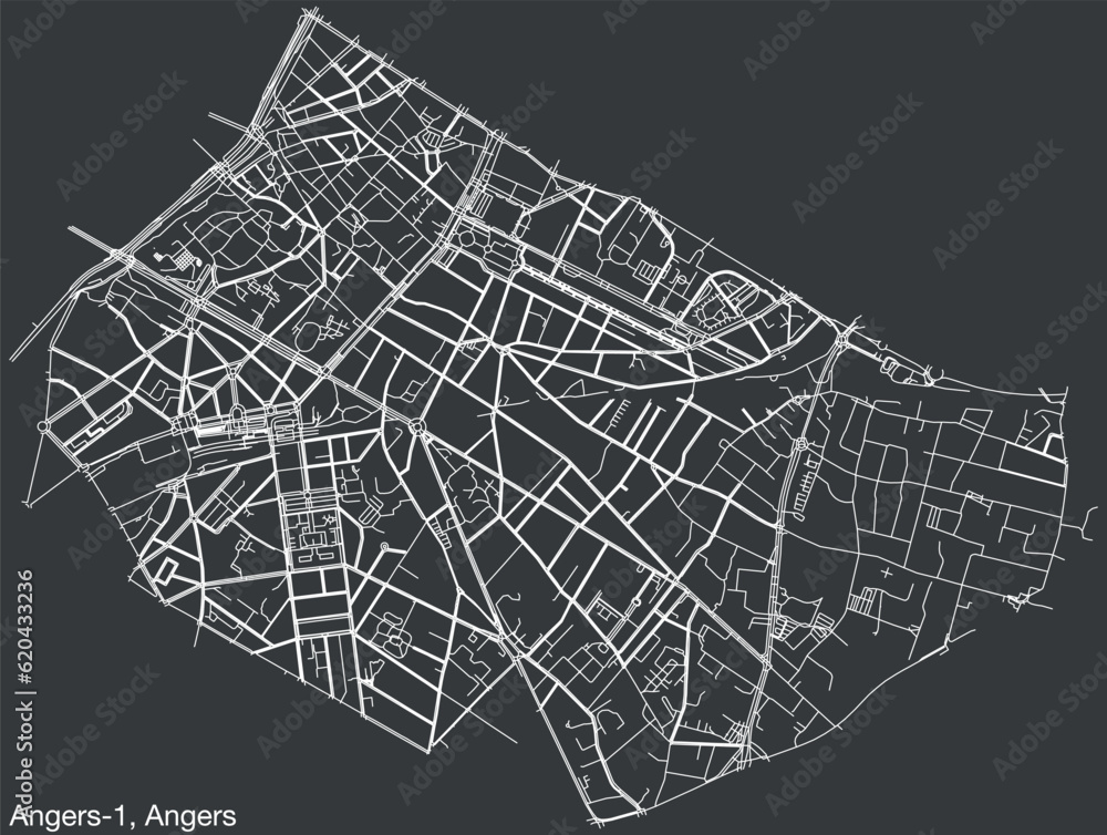 Detailed hand-drawn navigational urban street roads map of the ANGERS-1 ...