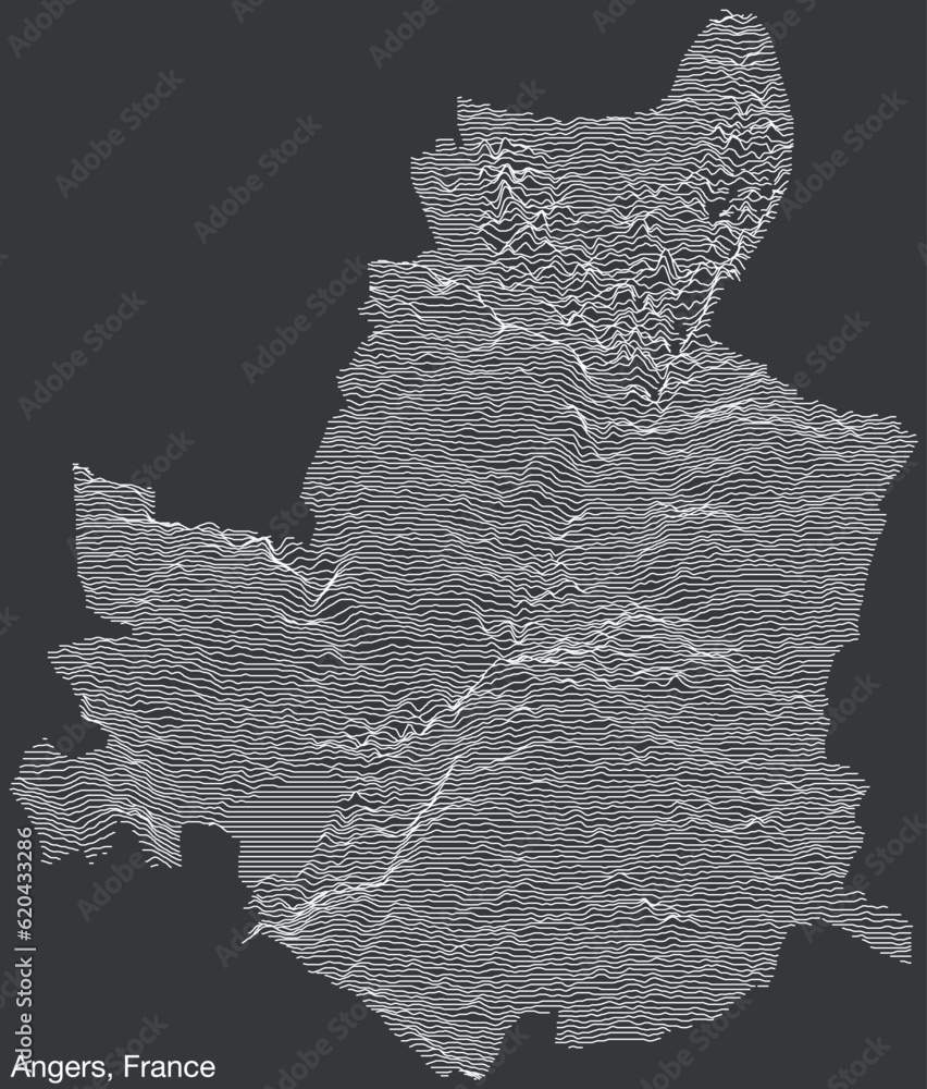 Topographic relief map of the city of ANGERS, FRANCE with solid contour ...