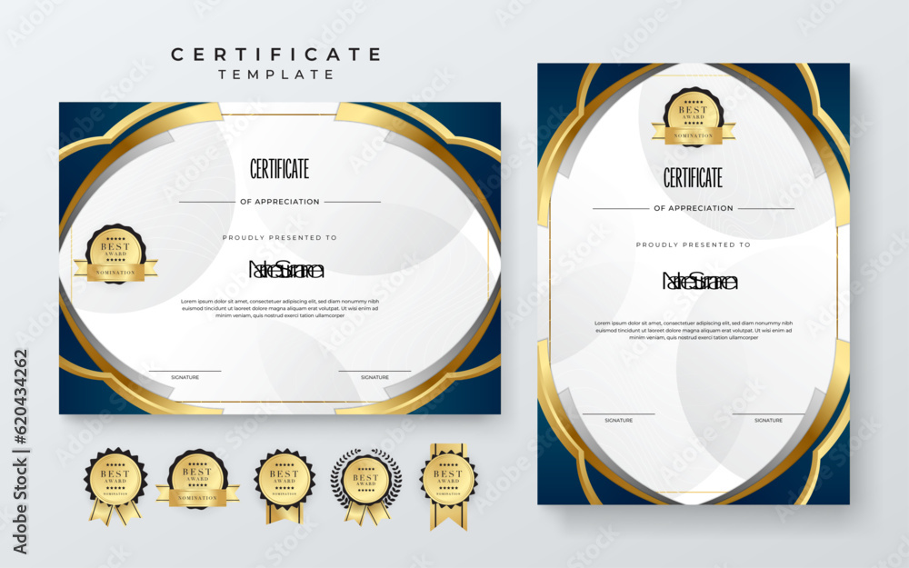 modern white and blue certificate of completion template with vibrant ...