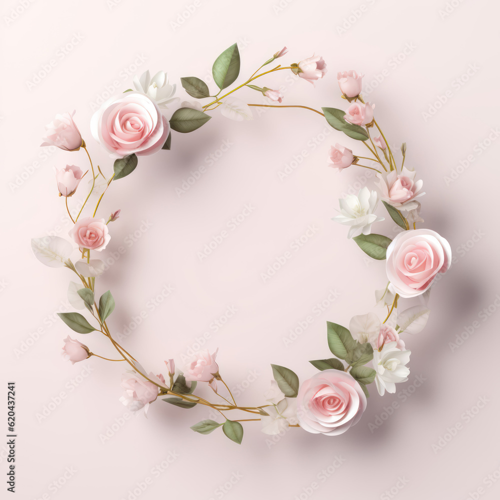3D flower wedding invitation circle card - Realistic floral frame ...