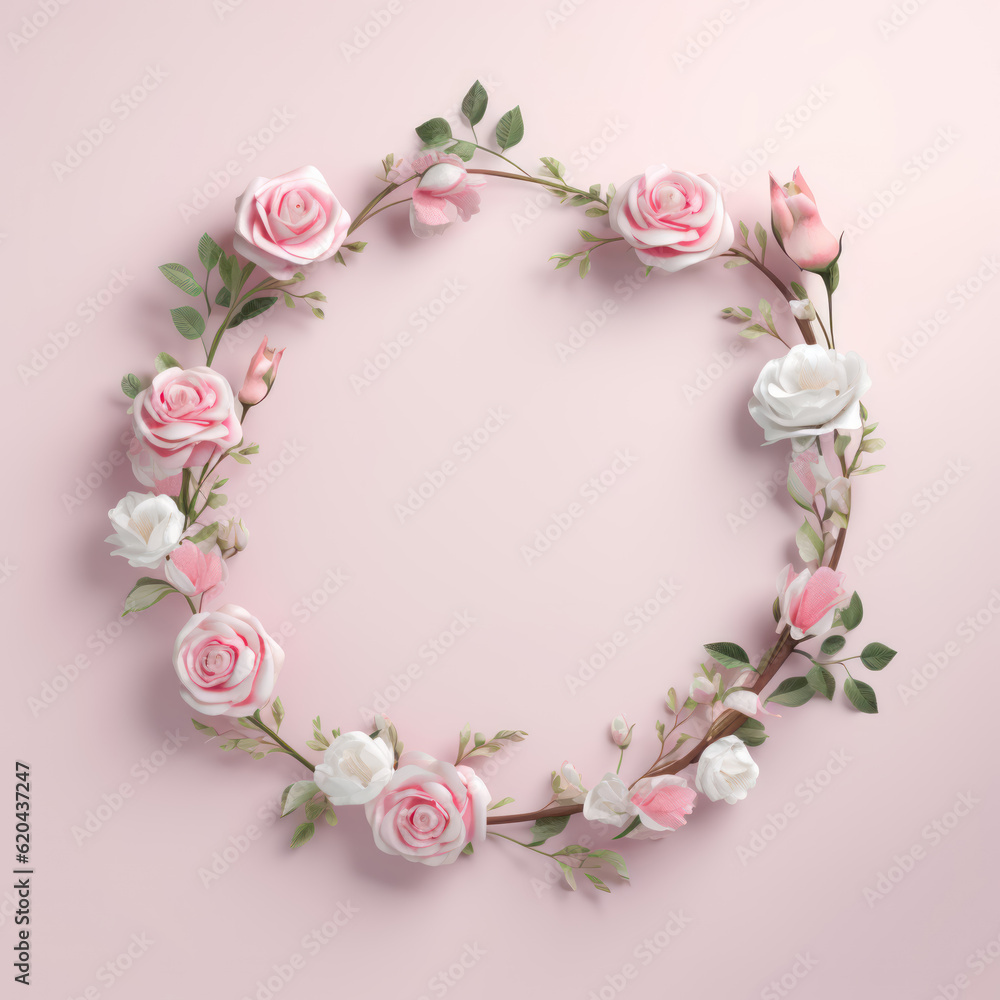 3D flower wedding invitation circle card - Realistic floral frame ...