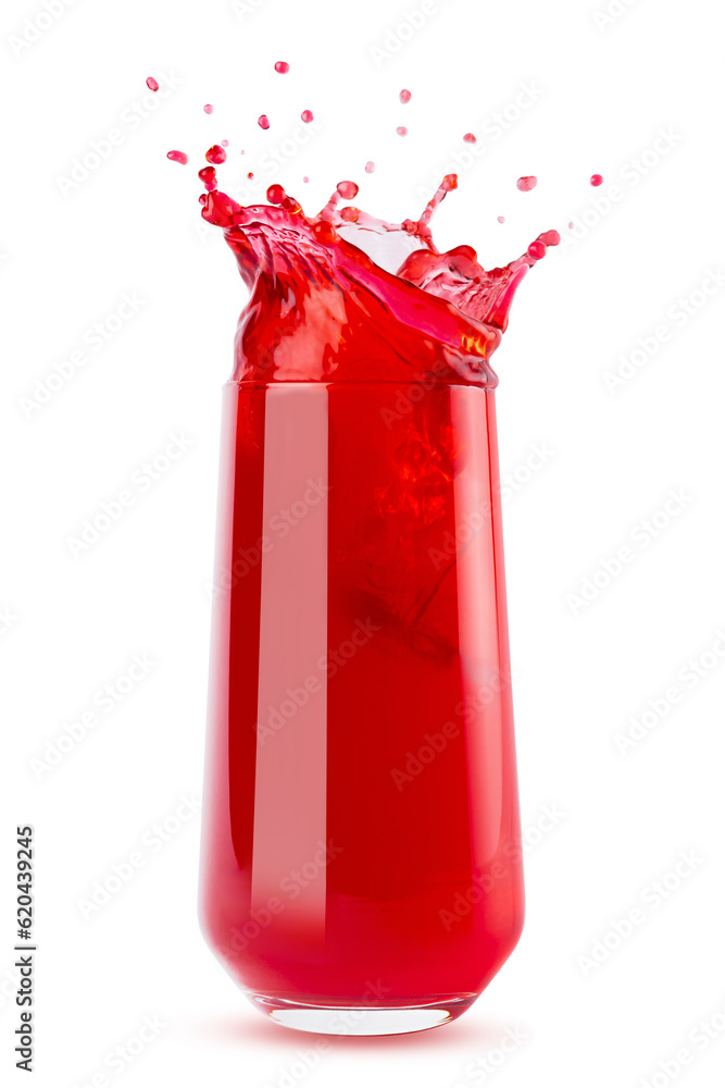Cherry fresh red juice in glass with drops and splashind isolated on ...