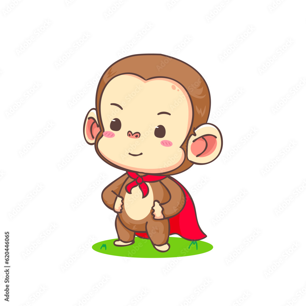 Cute monkey hero cartoon character. Adorable animal mascot concept ...