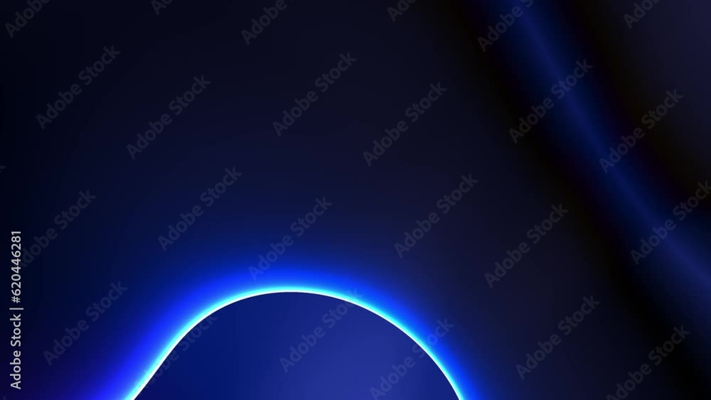 White and bright blue abstract moving glowing lines on navy blue ...