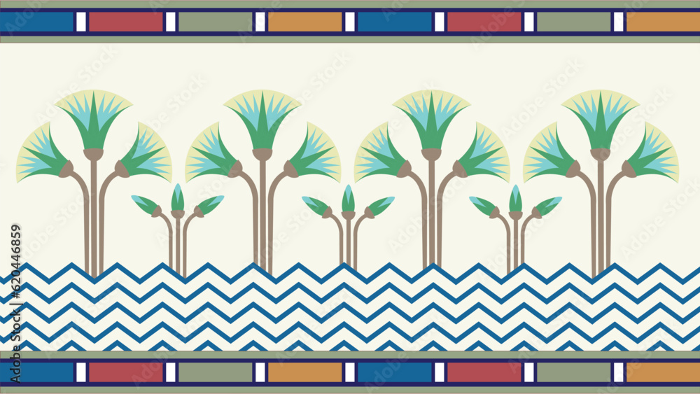 Egyptian lotus Ornament pattern background with with ancient Egyptian ...