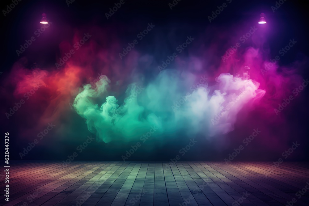 Background of an empty wall, a ray of light in the basement, smoke ...