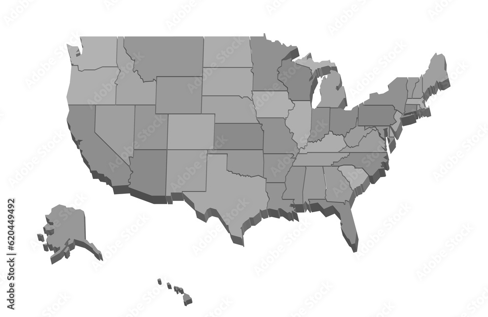 USA map. Simplified isometric view. Different colors for each state ...