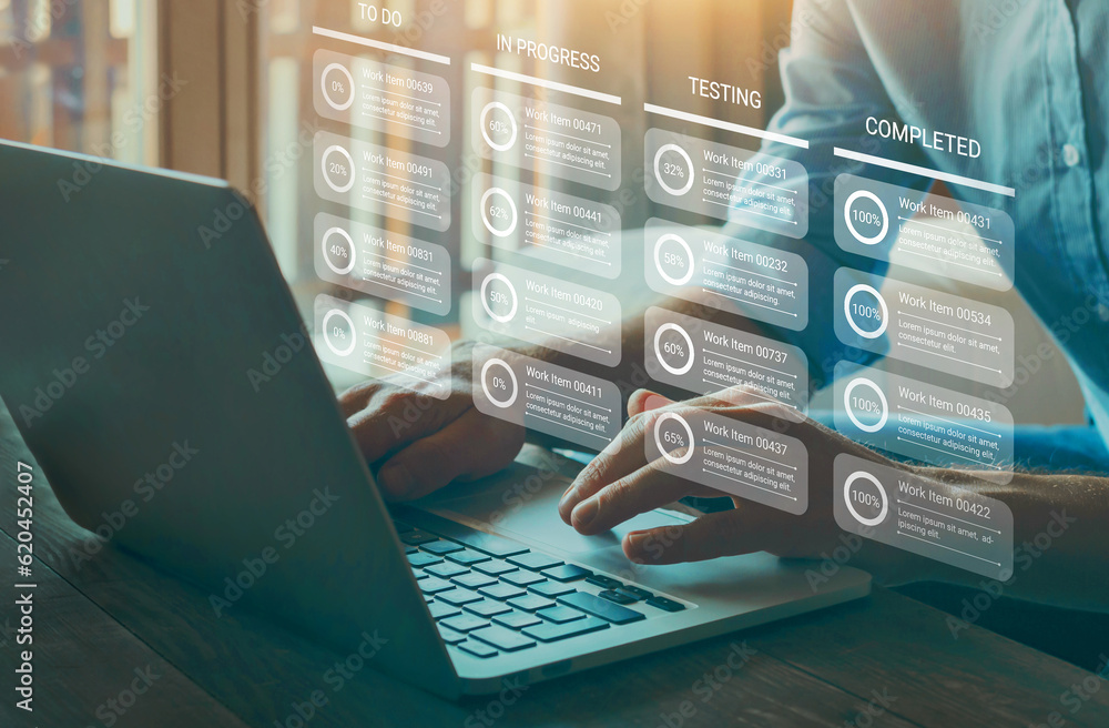 Business developer using kanban board framework showing innovation ... Business developer using kanban board framework showing innovation ...