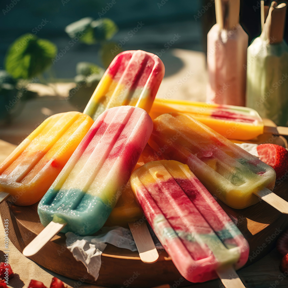 Melting rainbow popsicles in summer sun Stock Illustration | Adobe Stock