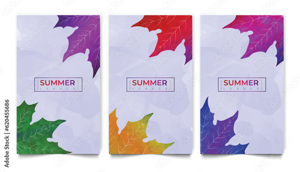 Vector illustration of gradient style colourful summer leaves book ...