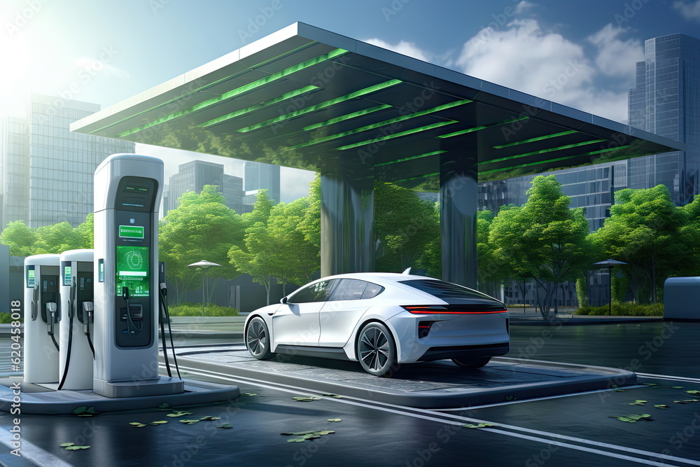 Ev charging station, green energy power, ev car Stock Photo | Adobe Stock