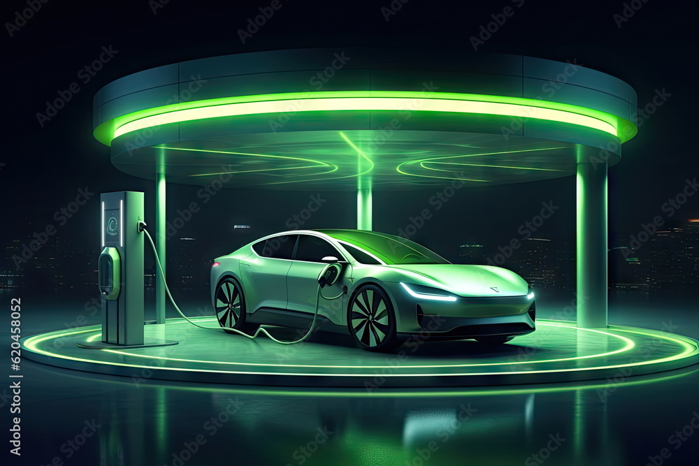 Ev charging station, green energy power, ev car Stock Photo | Adobe Stock