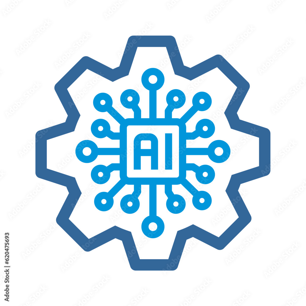 Artificial intelligent circuit and gear icon isolated on transparent ...