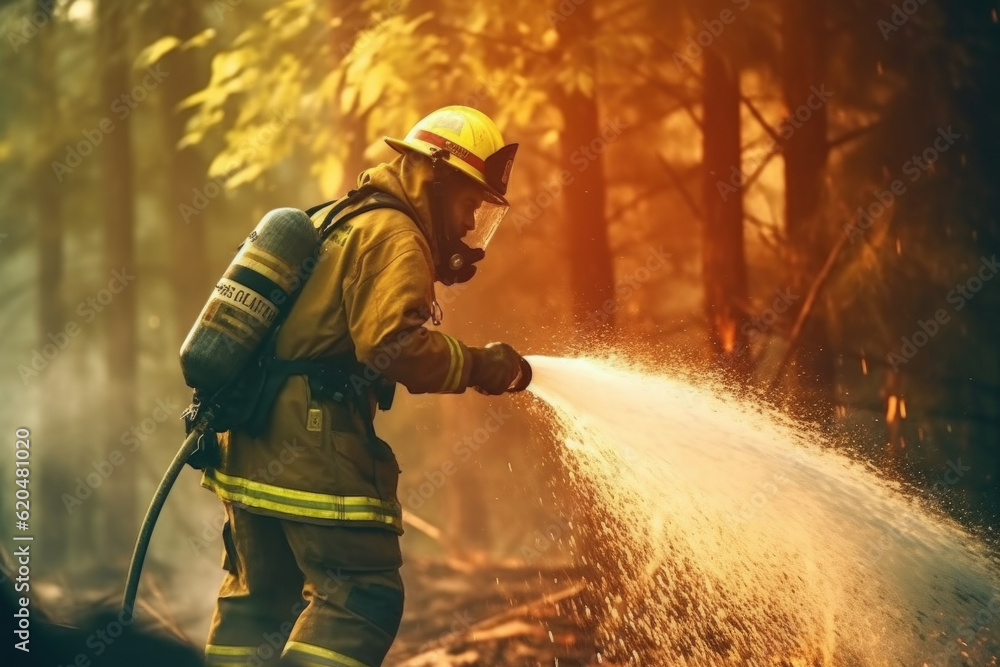 Brave firefighter while putting out a forest fire Stock Photo | Adobe Stock