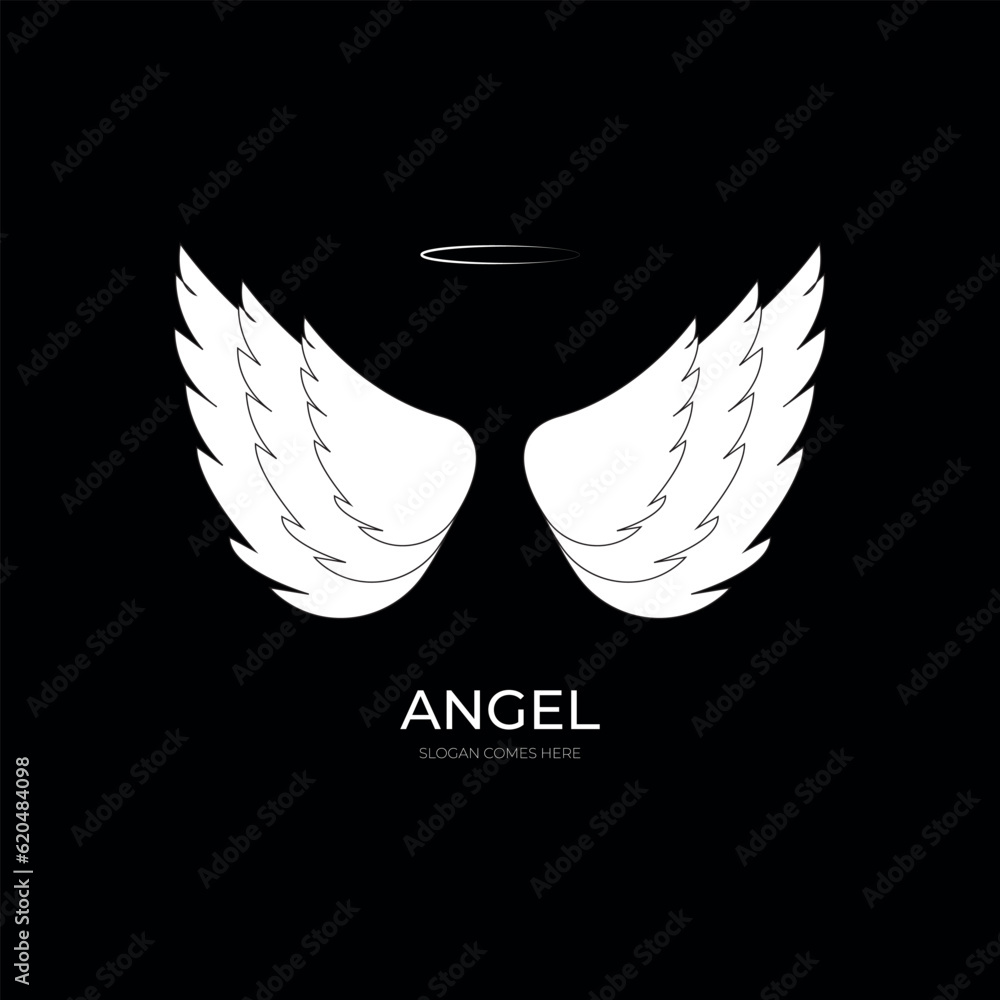 Angel wings logo,white angel wings with a circle on top. angle wings ...