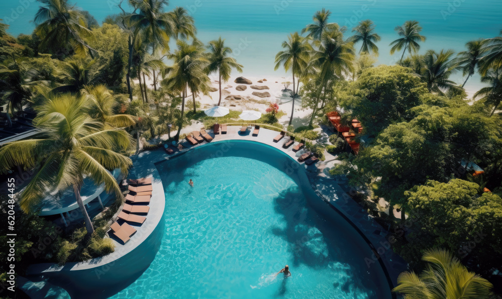 luxury hotel pool at the tropical island beach resort - ai generative ...