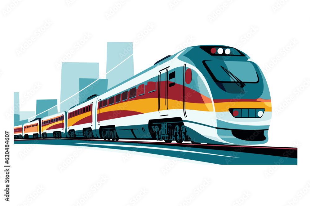 Hand-drawn cartoon Passenger train flat art Illustrations in minimalist ...