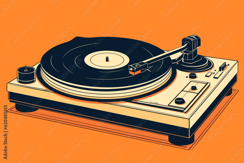 Hand-drawn cartoon Turntable flat art Illustrations in minimalist ...