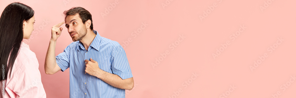 Man emotionally talking to woman, expressing anger, disagreement and ...