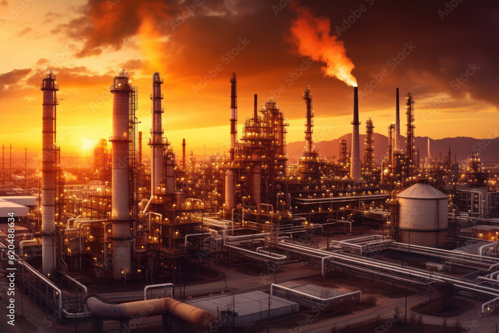 Petrochemical Refinery Complex in the morning, with its industrial ...