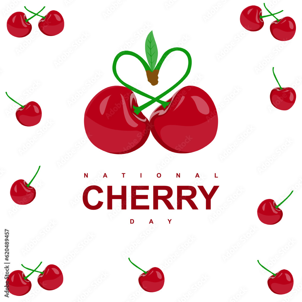 National Cherry Day on july 16 with white background, cherry scattered ...