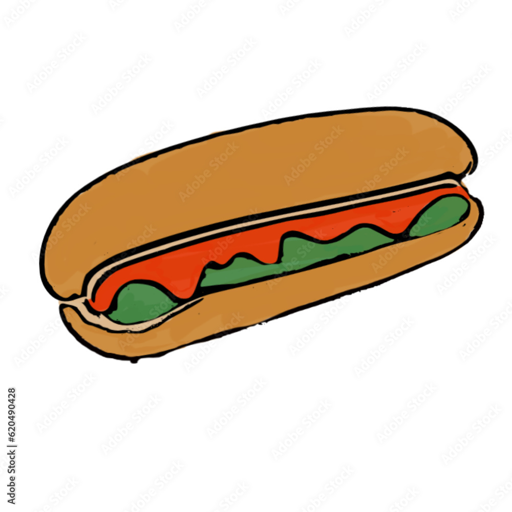 Isolated colorful hot dogs illustration, bright hot dog artwork, hot ...