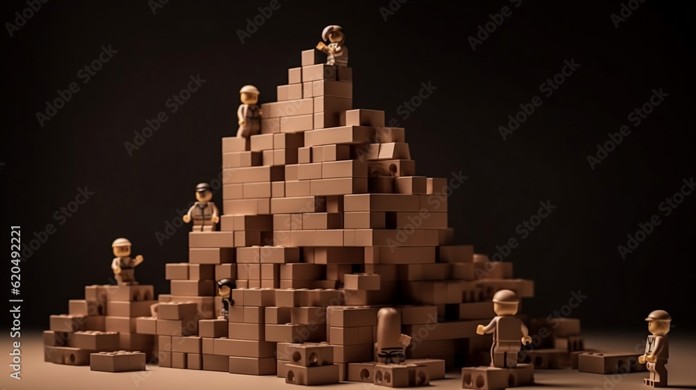 Building habits concept. A small people figure stacking bricks ...
