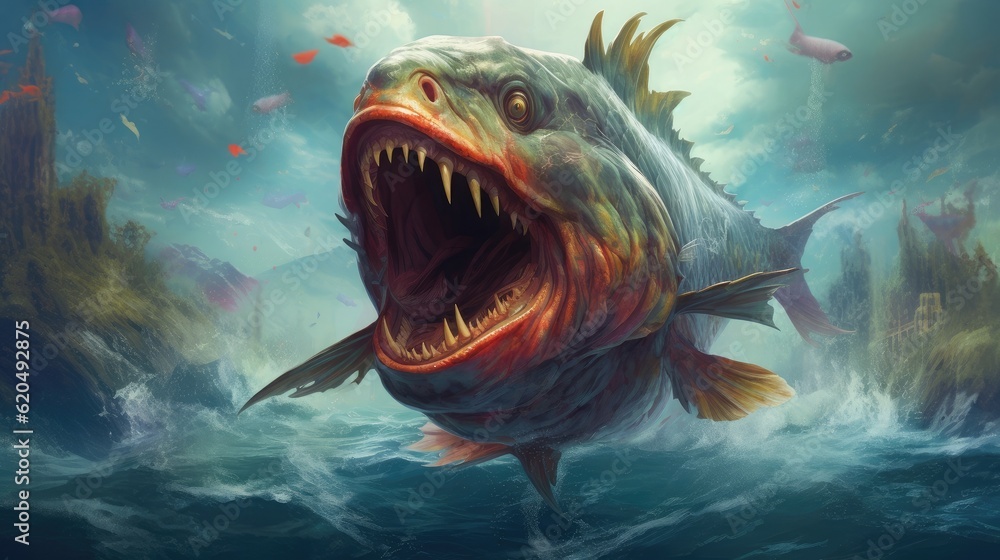 Piranhas have a robust, narrow body, a blunt head, and strong jaws with ...