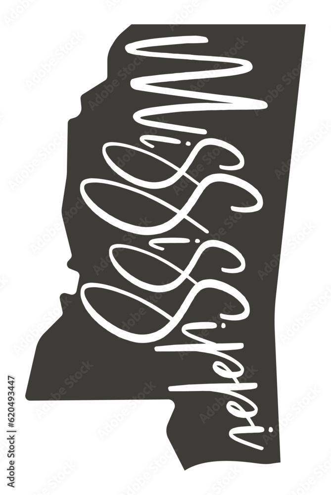 Mississippi Vector Silhouette State Mississippi Map With Text Script Mississippi Shape State
