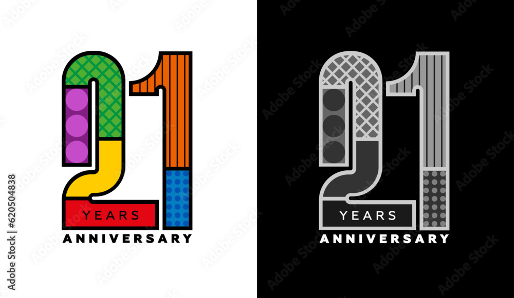 21st anniversary logo set, twenty-one icons, colorful logo for ...