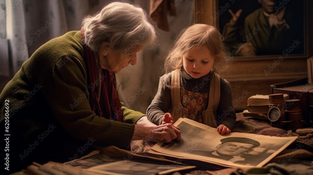 Family tree concept, dna, genes, ancestors. Grandmother elderly woman ...