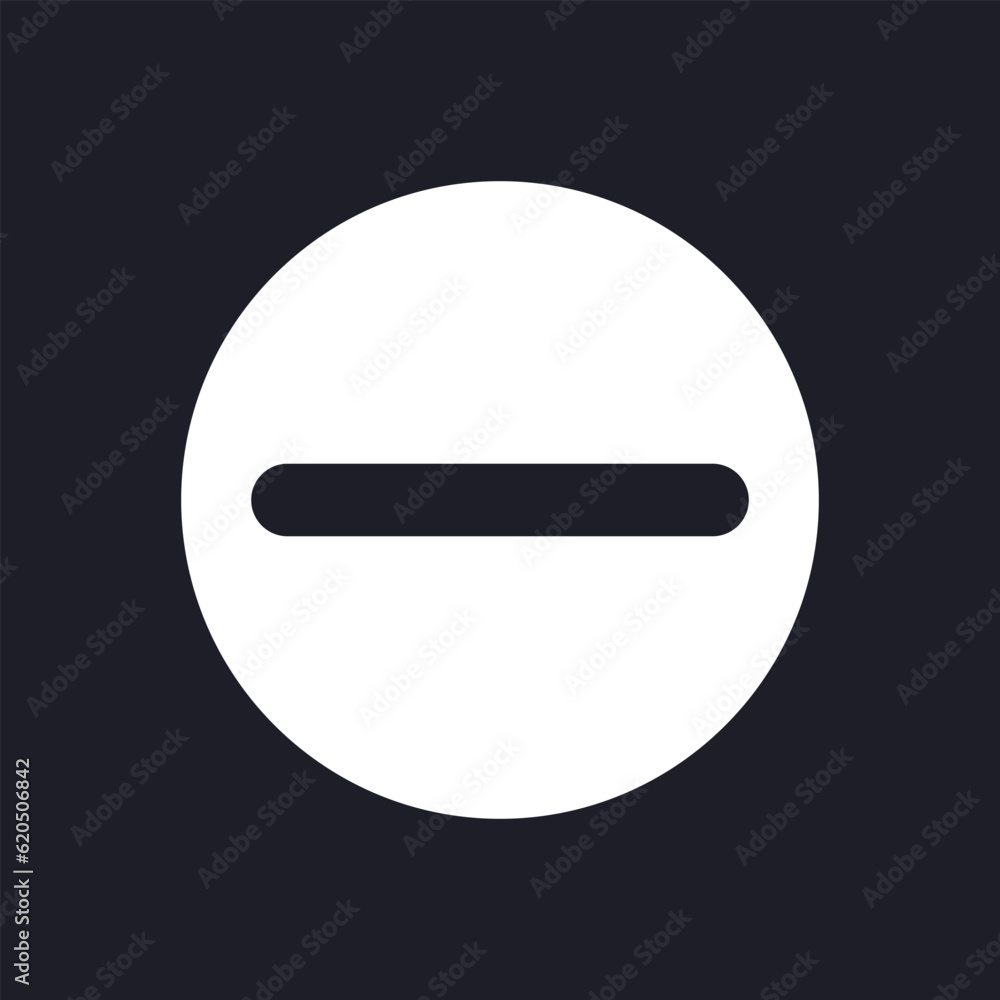 Subtraction button dark mode glyph ui icon. Minus in circle. Remove ...