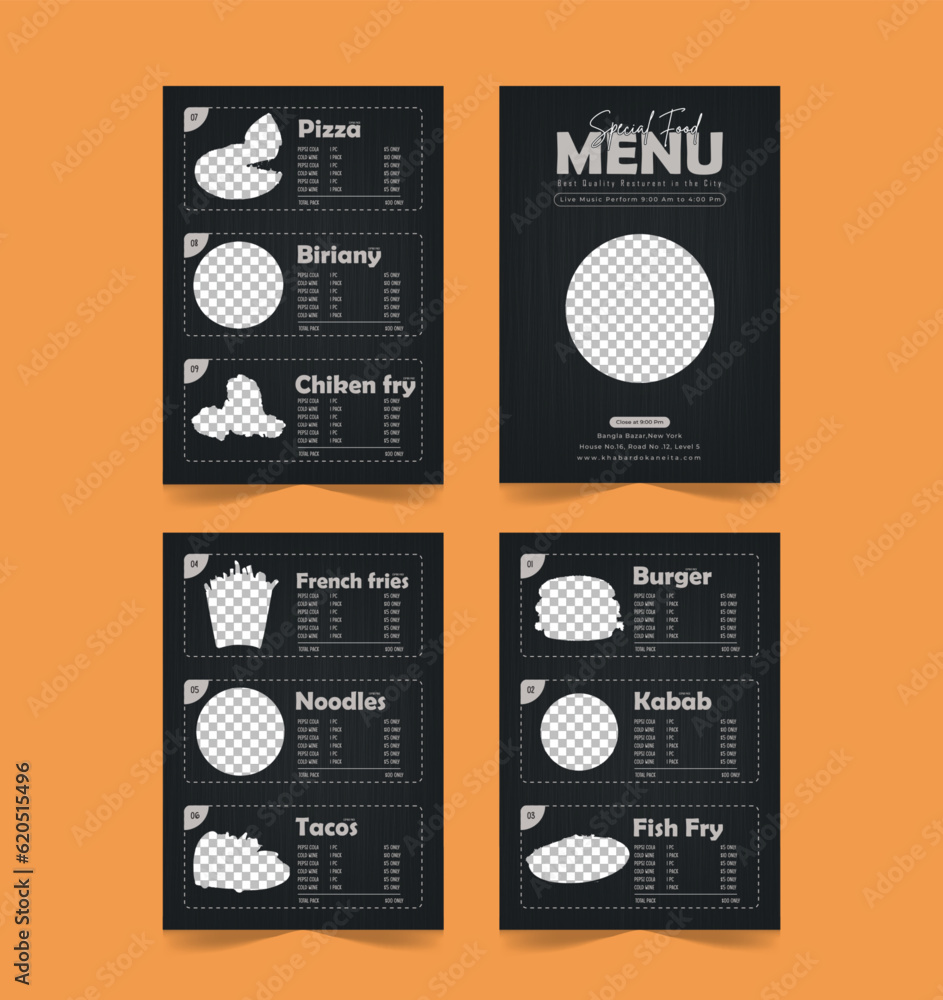 Restaurant cafe food menu card design template, Fast food menu card ...