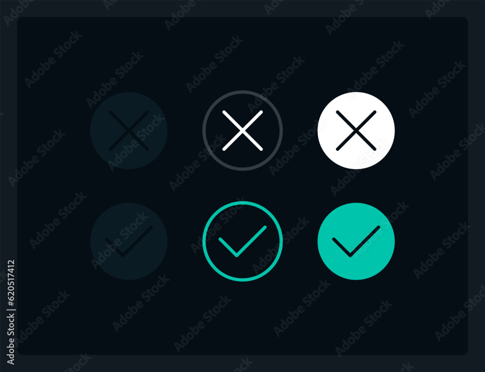 Vetor de Close and confirm button states UI elements kit. Isolated ...