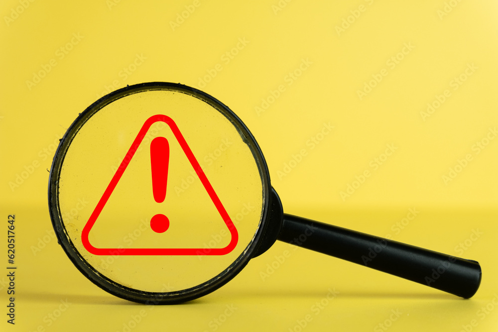 Attention, Warning,alert icon,caution dangerous concept.,Magnify glass ...