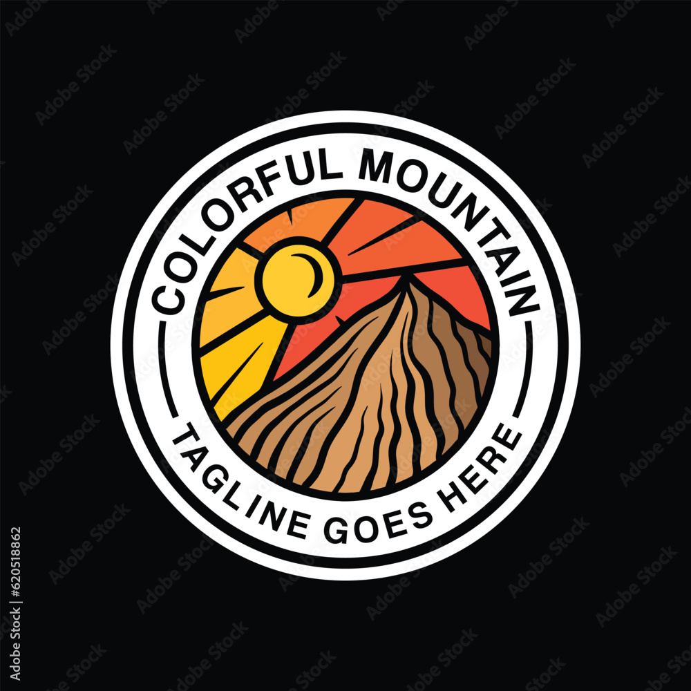 Premium Colorful Mountain Logo Design Emblem Vector illustration Circle ...