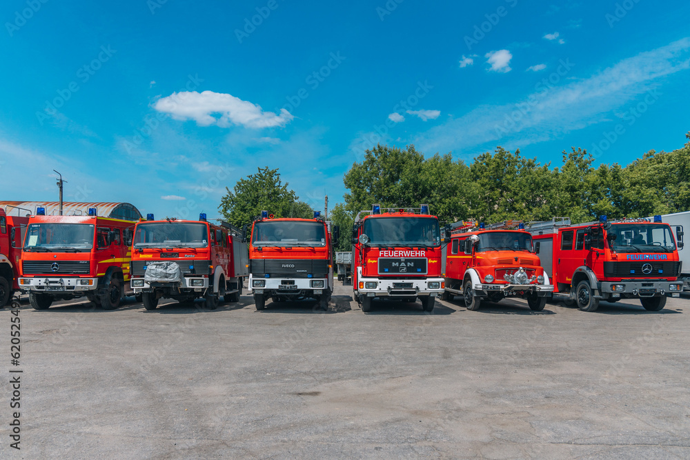 Transfer of rescue vehicles to Ukraine. Fire trucks. Firefighting and ...