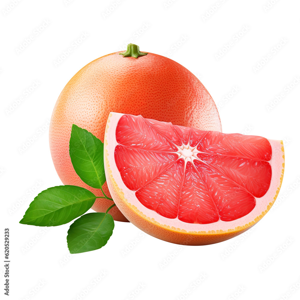 Delicious grapefruit with leaves slice,isolated on transparent background, png created with ...