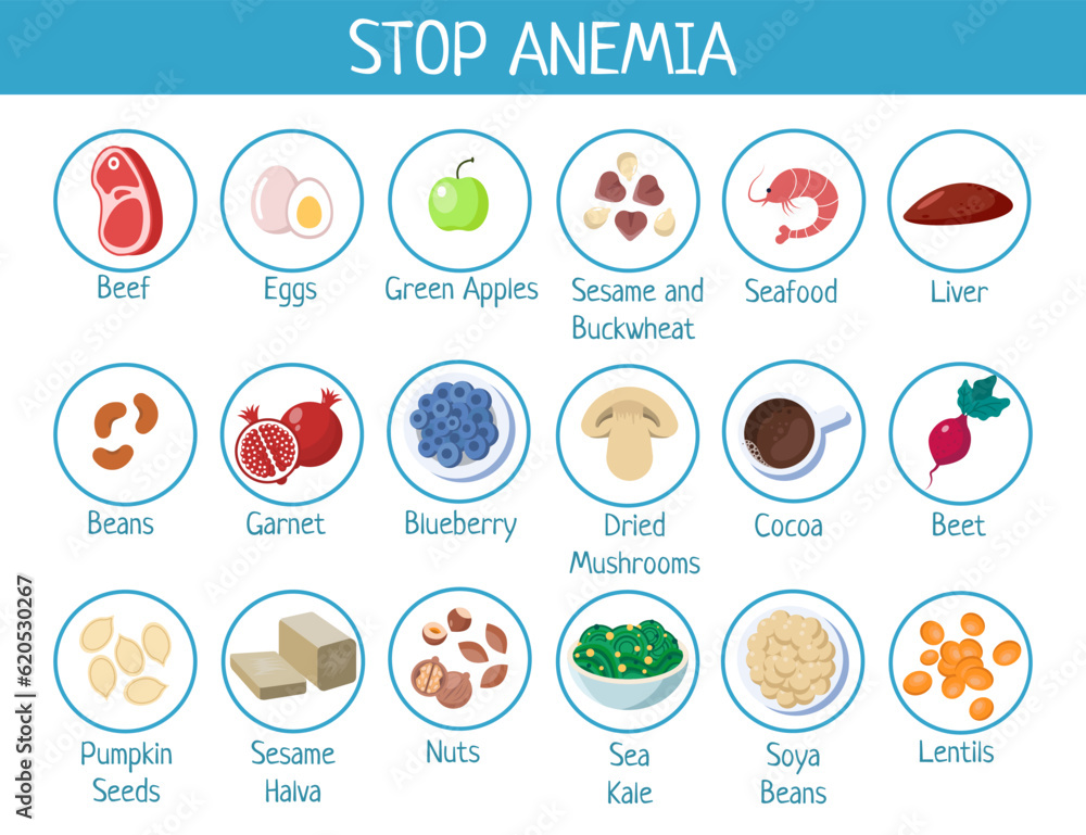Vector medical poster - Stop Anemia. Prevention of the disease. Diet ...