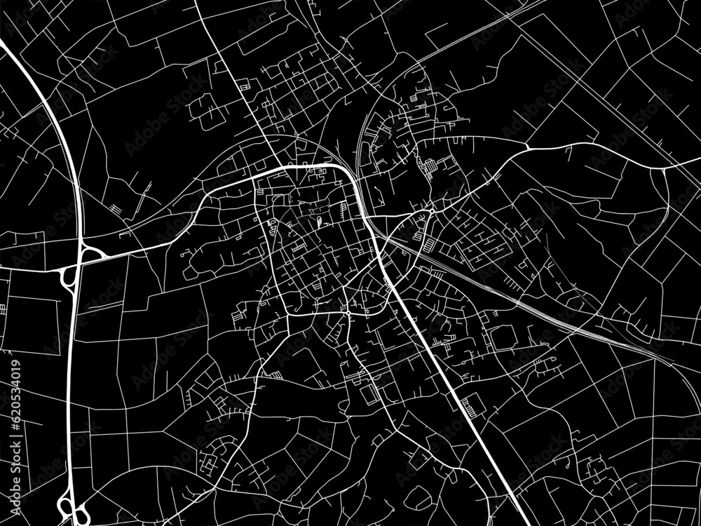 Vector road map of the city of Viersen in Germany on a black background ...