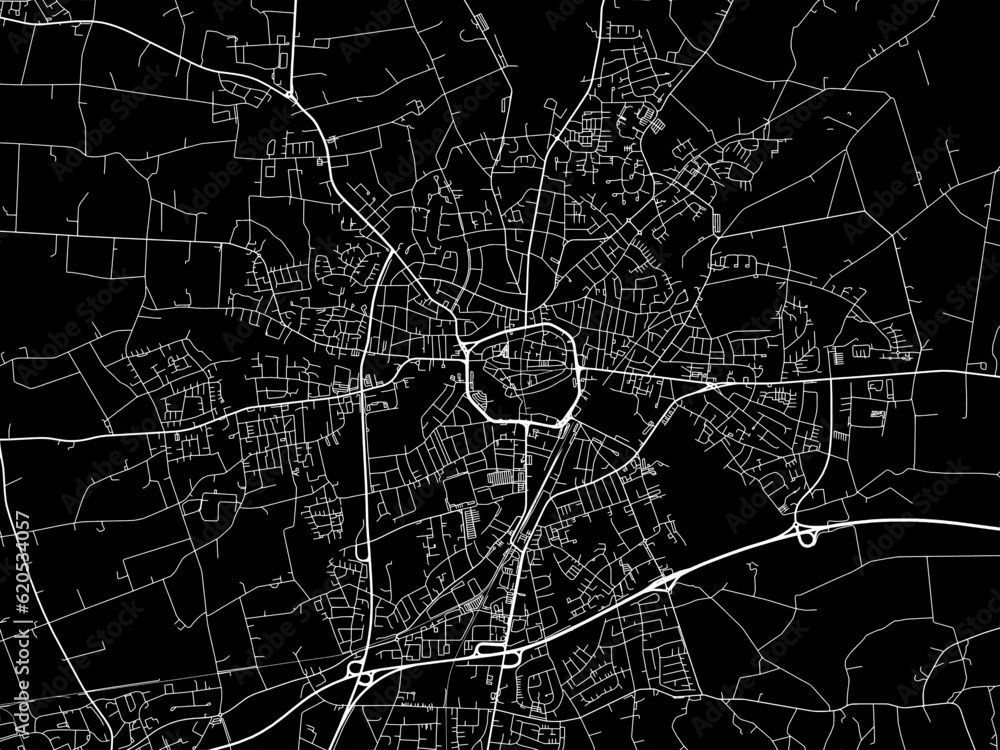 Vector road map of the city of Bocholt in Germany on a black background ...
