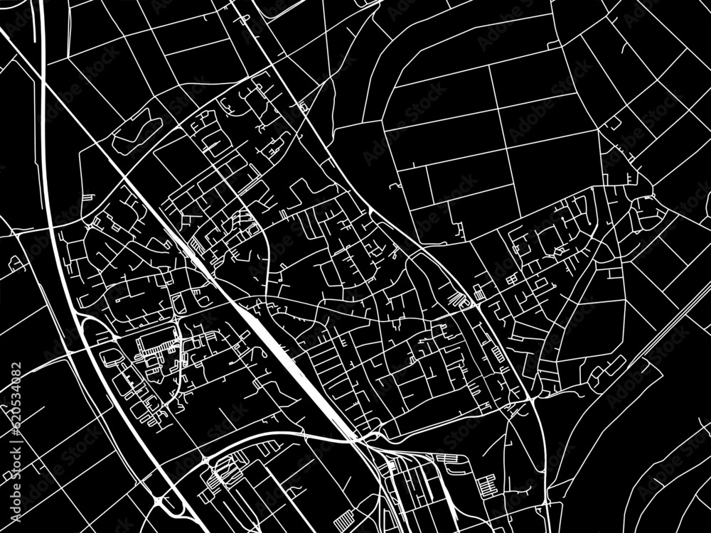 Vector road map of the city of Dormagen in Germany on a black ...